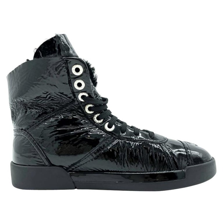 Womens Designer Chanel Leather and Shearling Ankle Boots - Black For ...