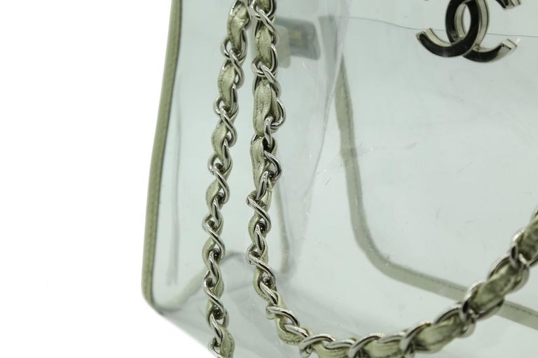 WOMENS DESIGNER Chanel Transparent Clear CC Tote Bag Gold For Sale at ...