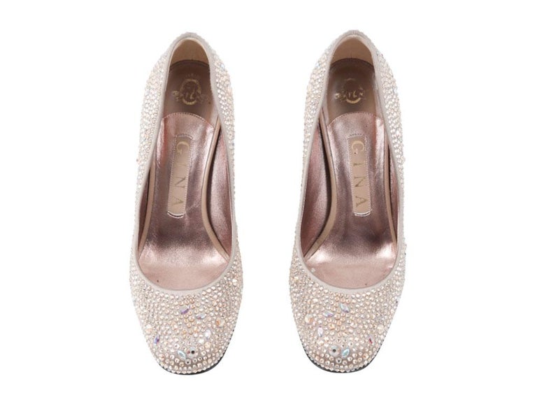 WOMENS DESIGNER Gina Crystal Embellished Shoes size 37 For Sale at 1stDibs