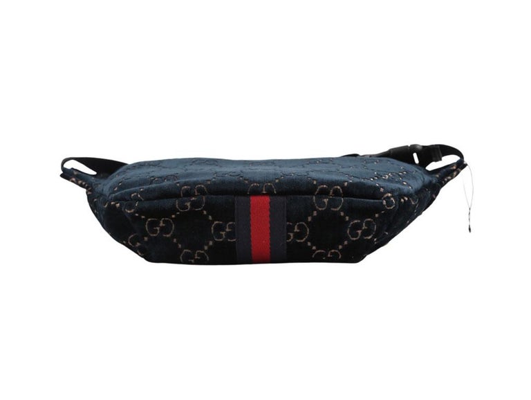 WOMENS DESIGNER Gucci GG Bum Bag Navy Blue Velvet and Gold For Sale at ...