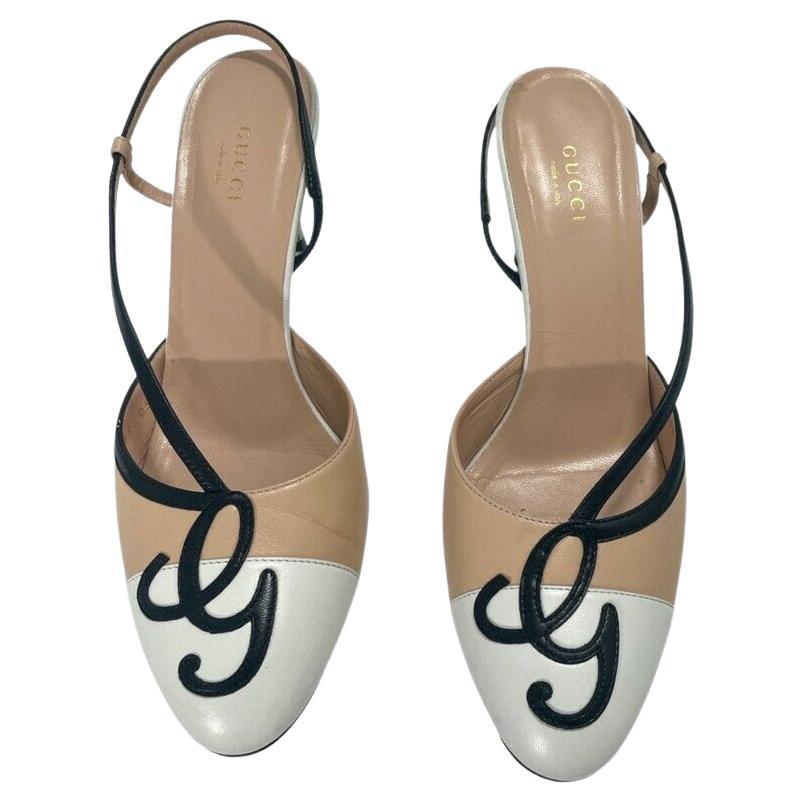 Womens Designer GUCCI GG LOGO SLINGBACK HEELS For Sale at 1stDibs