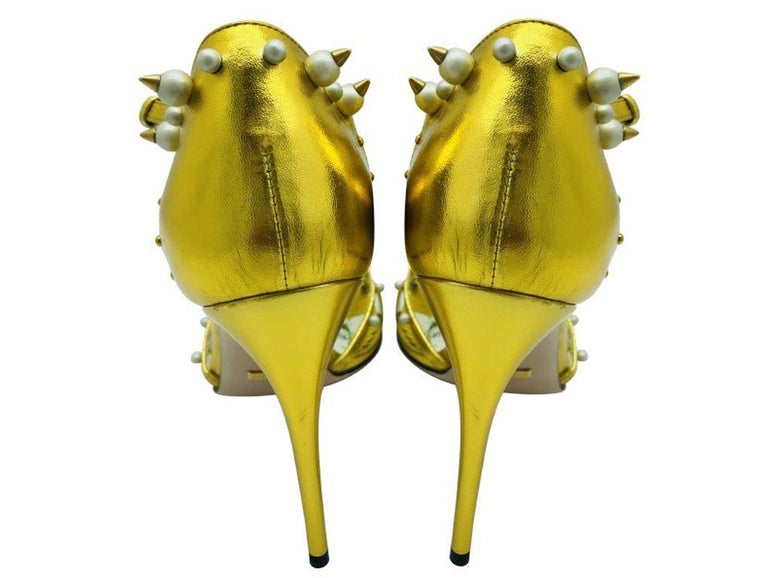Womens Designer Gucci Gold and Pearl Heels sandals shoes - 40 at ...