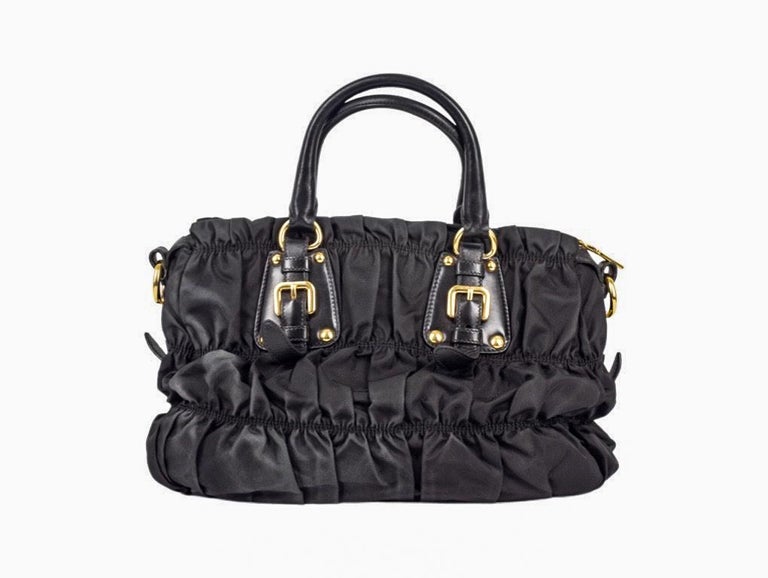 Womens Designer PRADA NYLON RUCHED TOTE BAG For Sale at 1stDibs