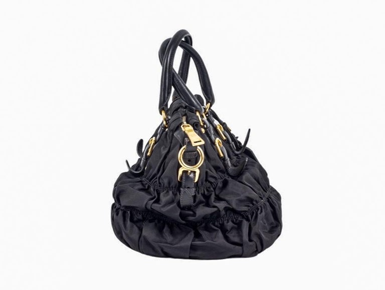 Womens Designer PRADA NYLON RUCHED TOTE BAG For Sale at 1stDibs
