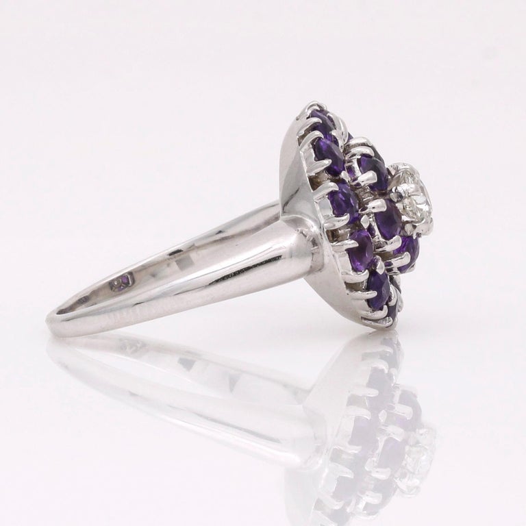 Women's Diamond Amethyst Cluster Ring in 14k White Gold For Sale at 1stDibs