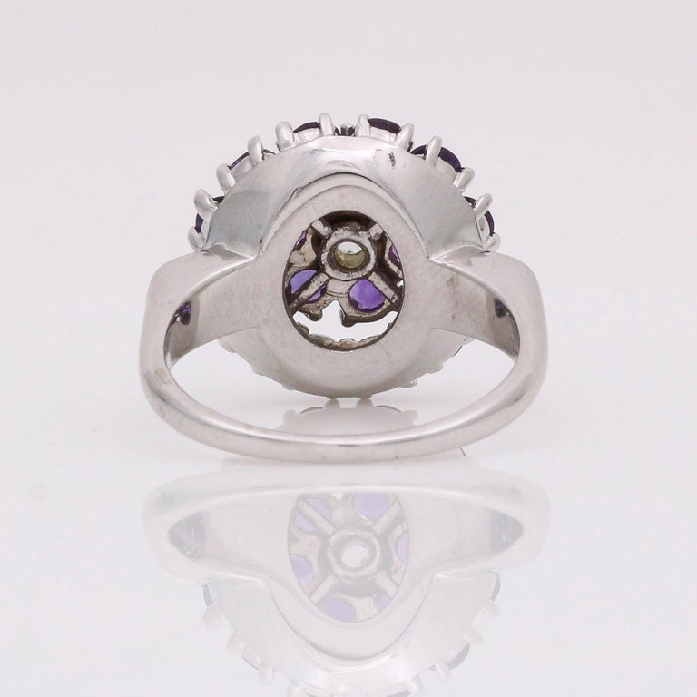 Women's Diamond Amethyst Cluster Ring in 14k White Gold For Sale at 1stDibs