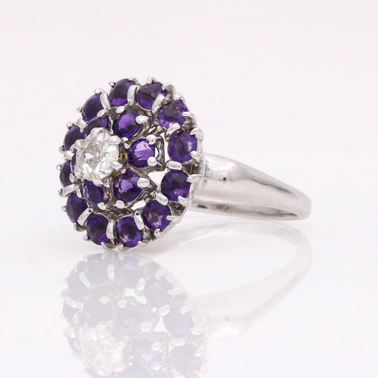 Women's Diamond Amethyst Cluster Ring in 14k White Gold For Sale at 1stDibs