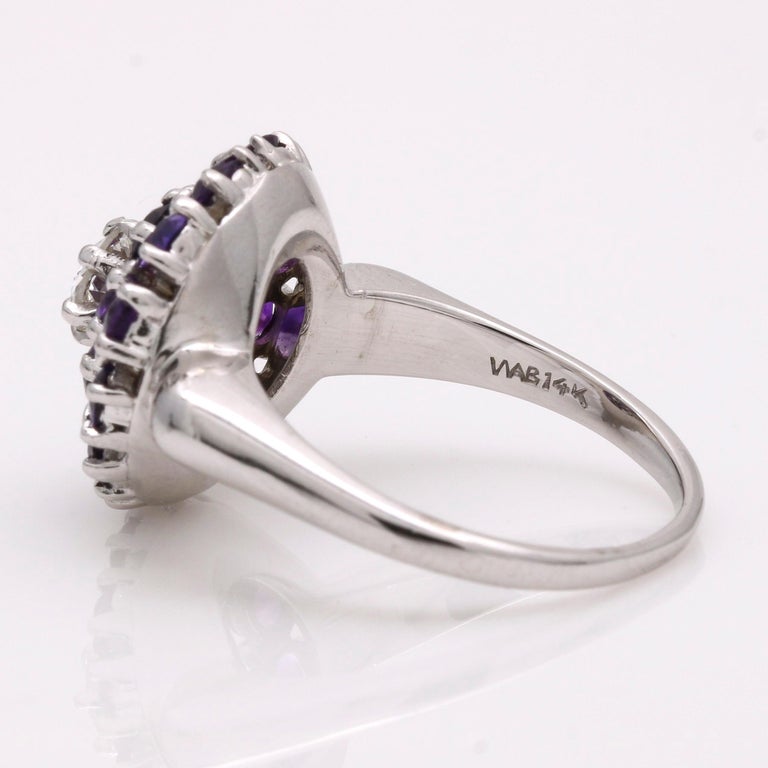 Women's Diamond Amethyst Cluster Ring in 14k White Gold For Sale at 1stDibs