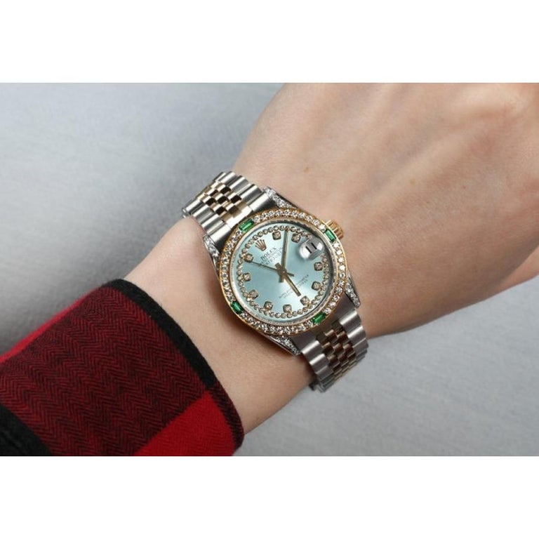 Rolex 31mm Datejust Two Tone Jubilee Ice Blue String Diamond Dial Watch ...