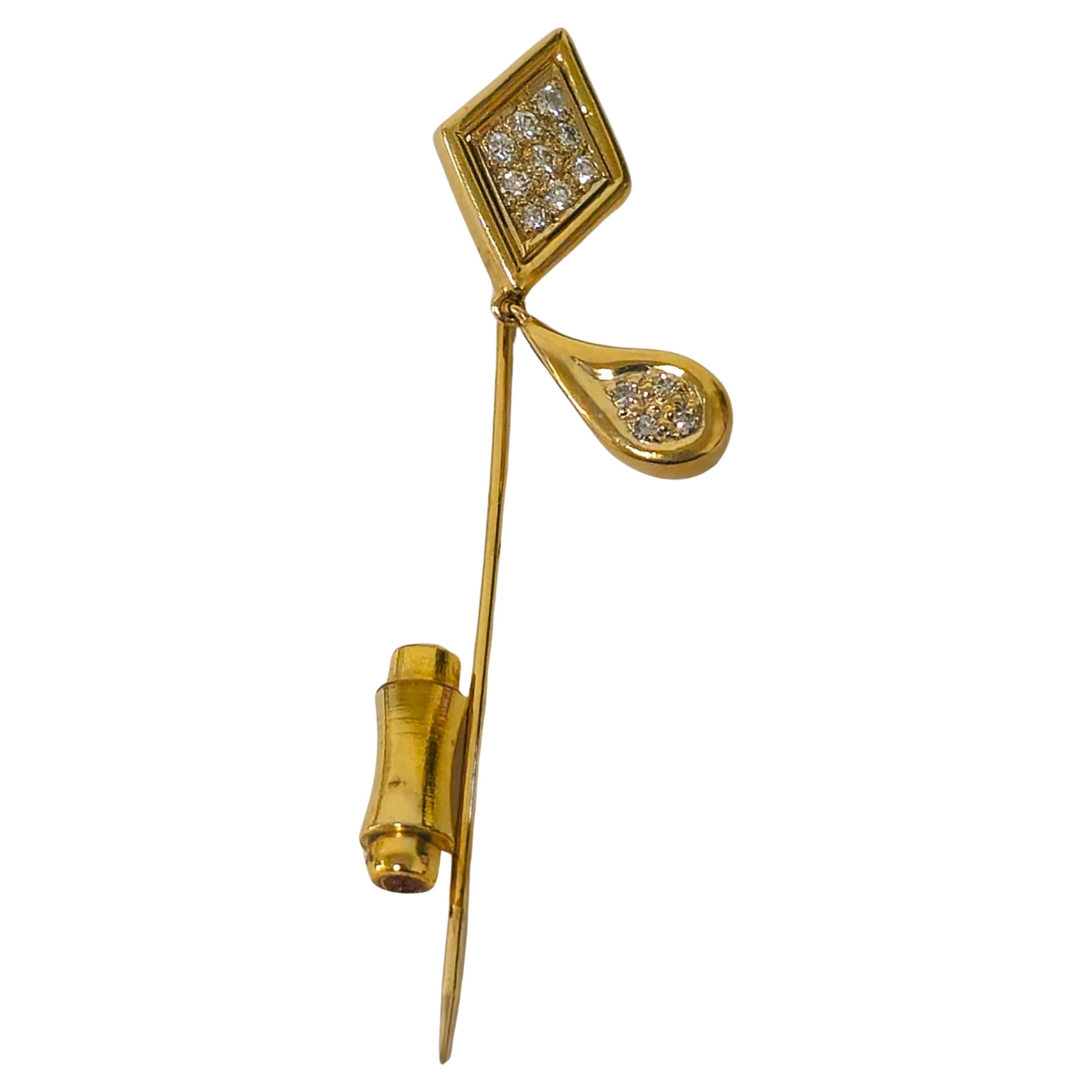 Womens, Vintage 14K Yellow Gold and Diamond Pin For Sale at 1stDibs