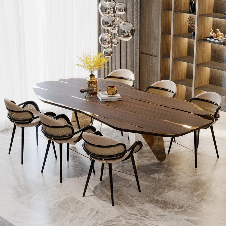 Wonatti Bidar Dining Table, Walnut Wood Dining Table, Steel Dining ...