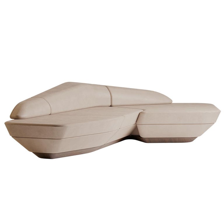 Wonatti Lozere Sofa, Walnut Wood Footer, Beige Leather Premium Leather ...