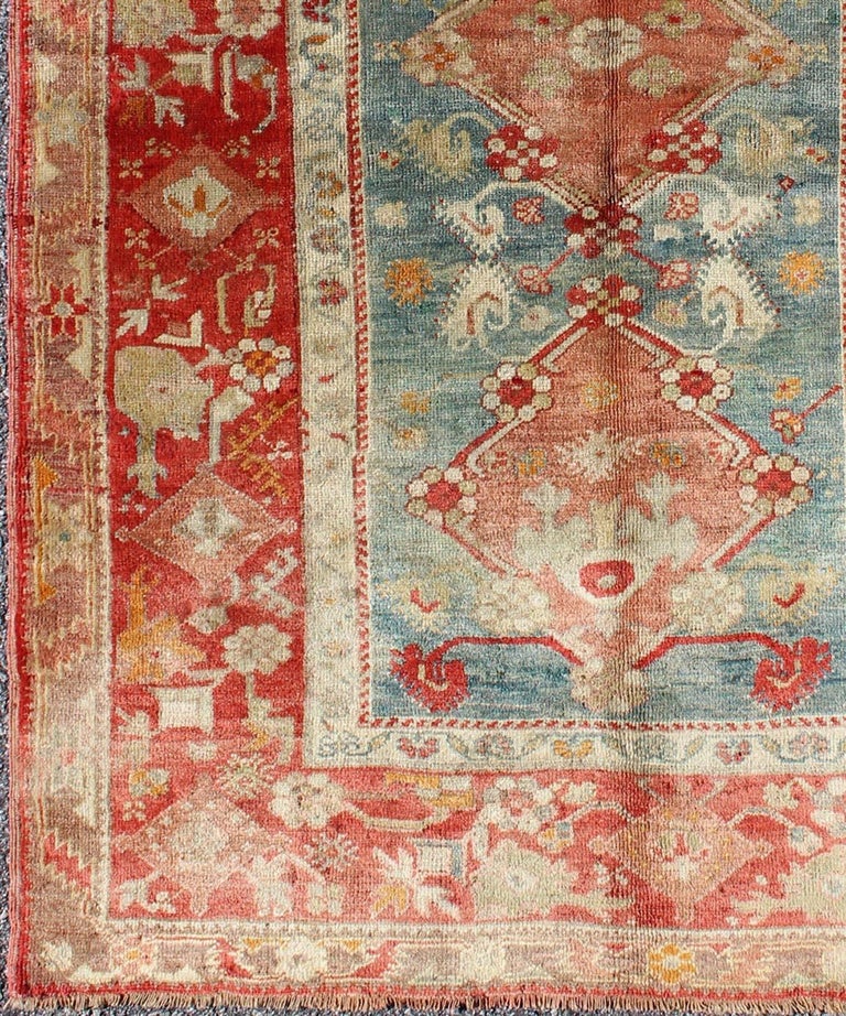 Wonderful Antique Turkish Oushak Rug in Turquoise Blue and Beautiful ...