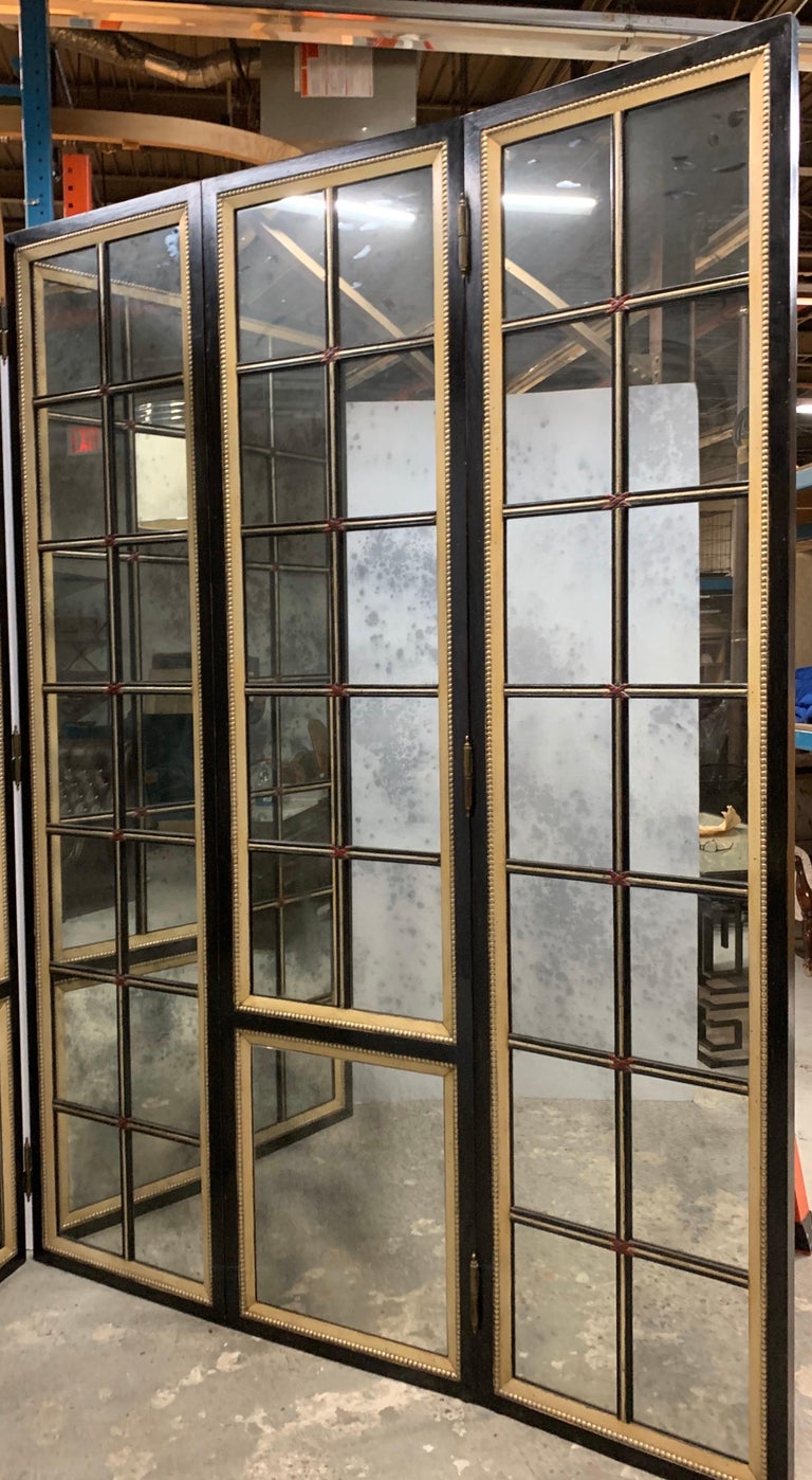 Wonderful Black Lacquered Distressed Mirror 5-Panel Large Room Divider ...
