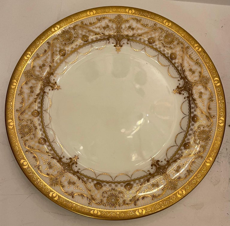 Wonderful Cauldon England Set 12 Lunch Dessert Plates Raised Gold ...