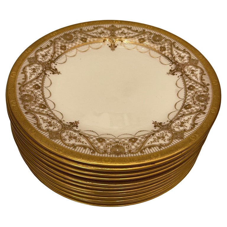 Wonderful Cauldon England Set 12 Lunch Dessert Plates Raised Gold ...
