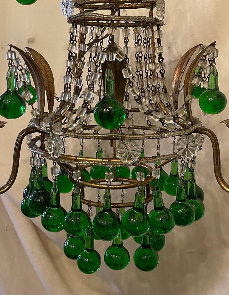Wonderful Crystal Beaded Emerald Green Italian Petite Chandelier ...