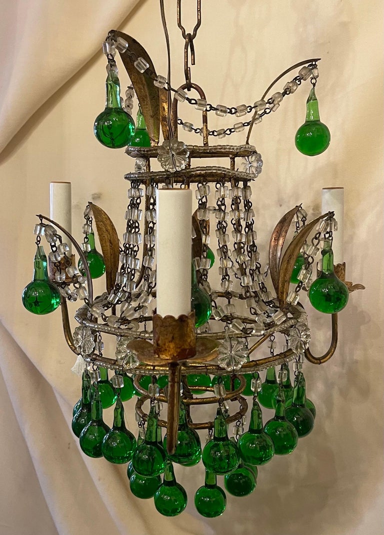 Wonderful Crystal Beaded Emerald Green Italian Petite Chandelier ...