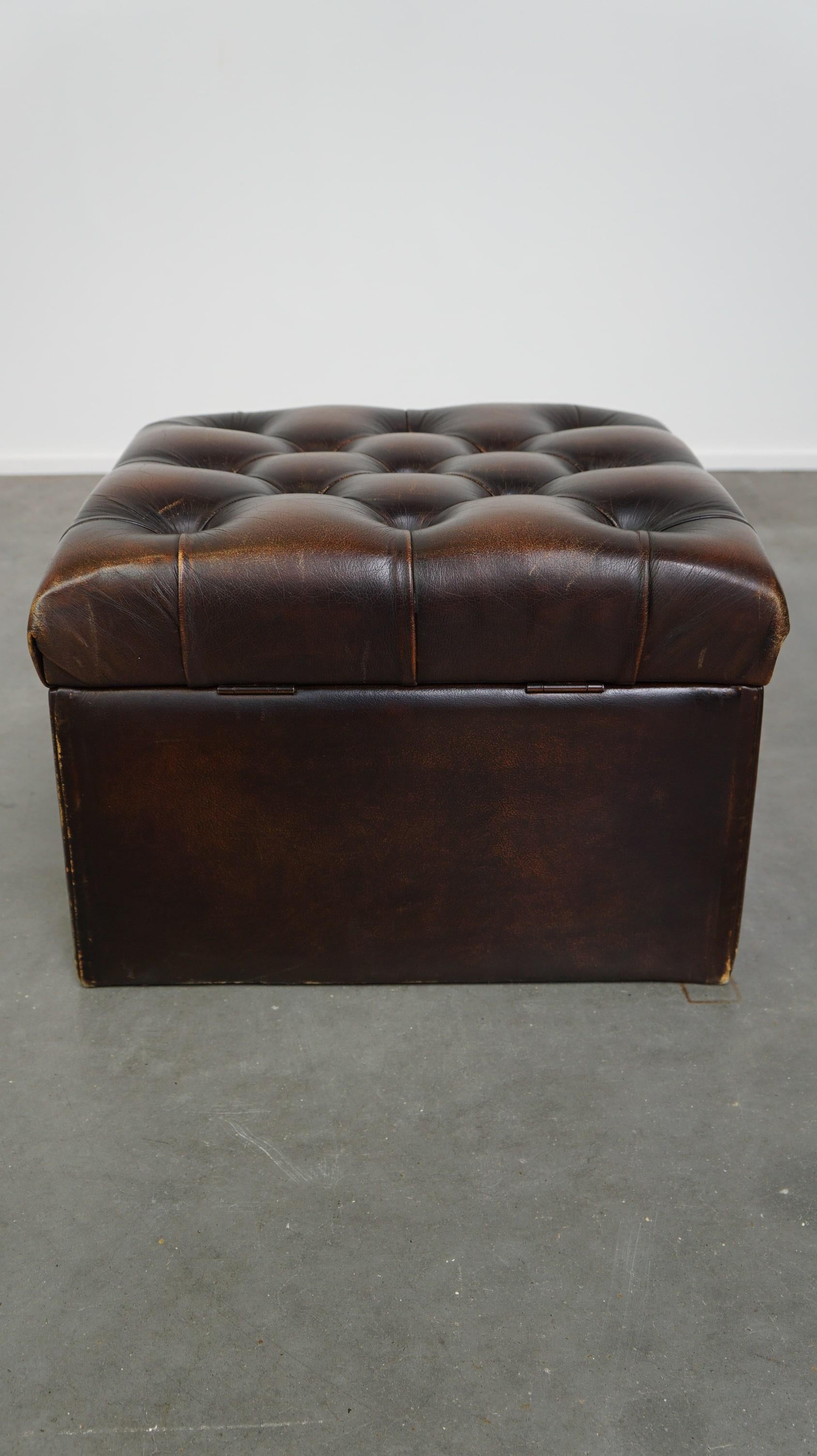 Wonderful dark brown cow leather chesterfield ottoman/stool with ...