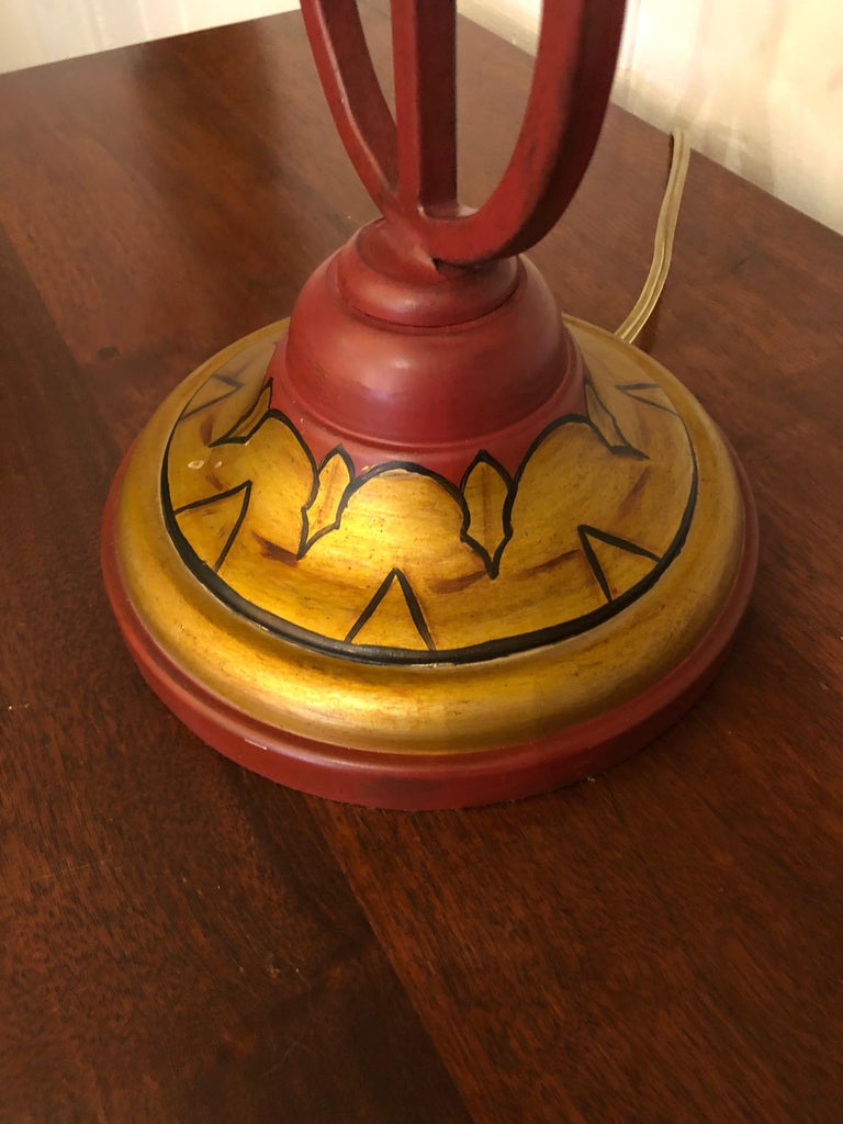 Wonderful Deep Red and Gold Tole Table Lamps with Lyre Decoration at ...