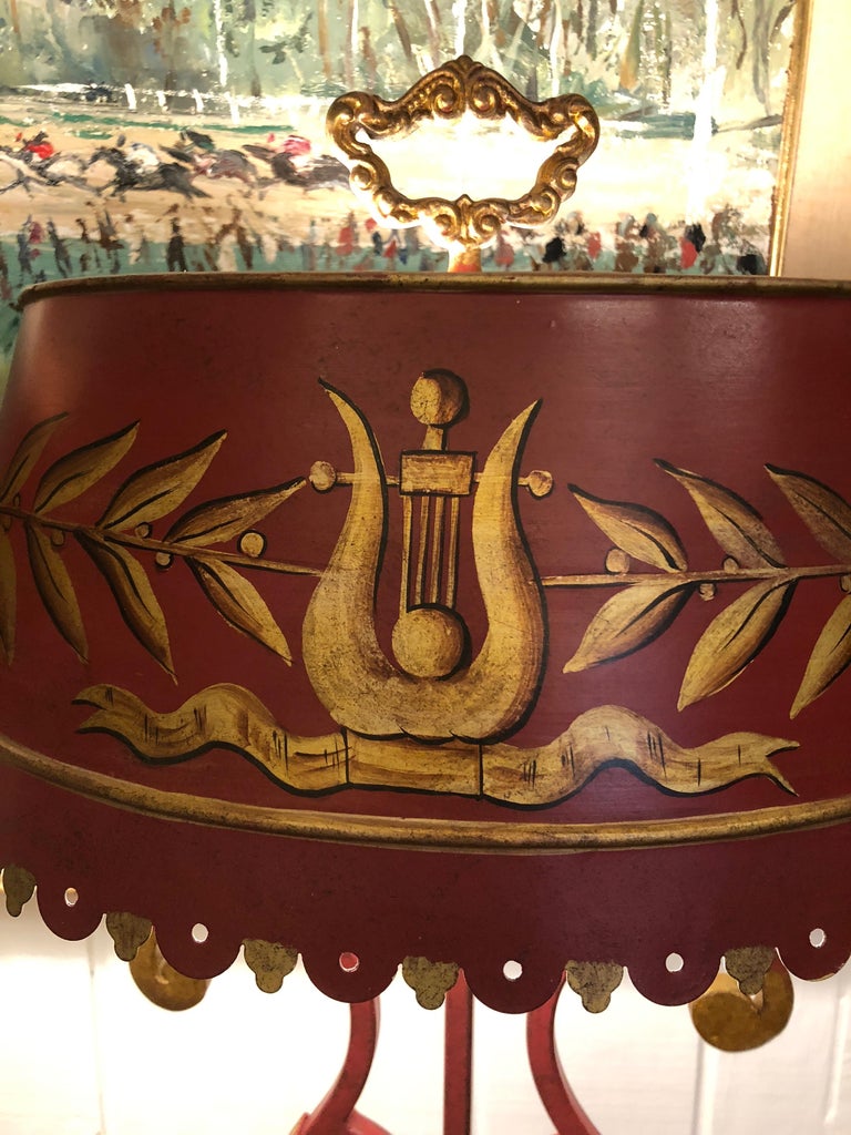 Wonderful Deep Red and Gold Tole Table Lamps with Lyre Decoration at ...