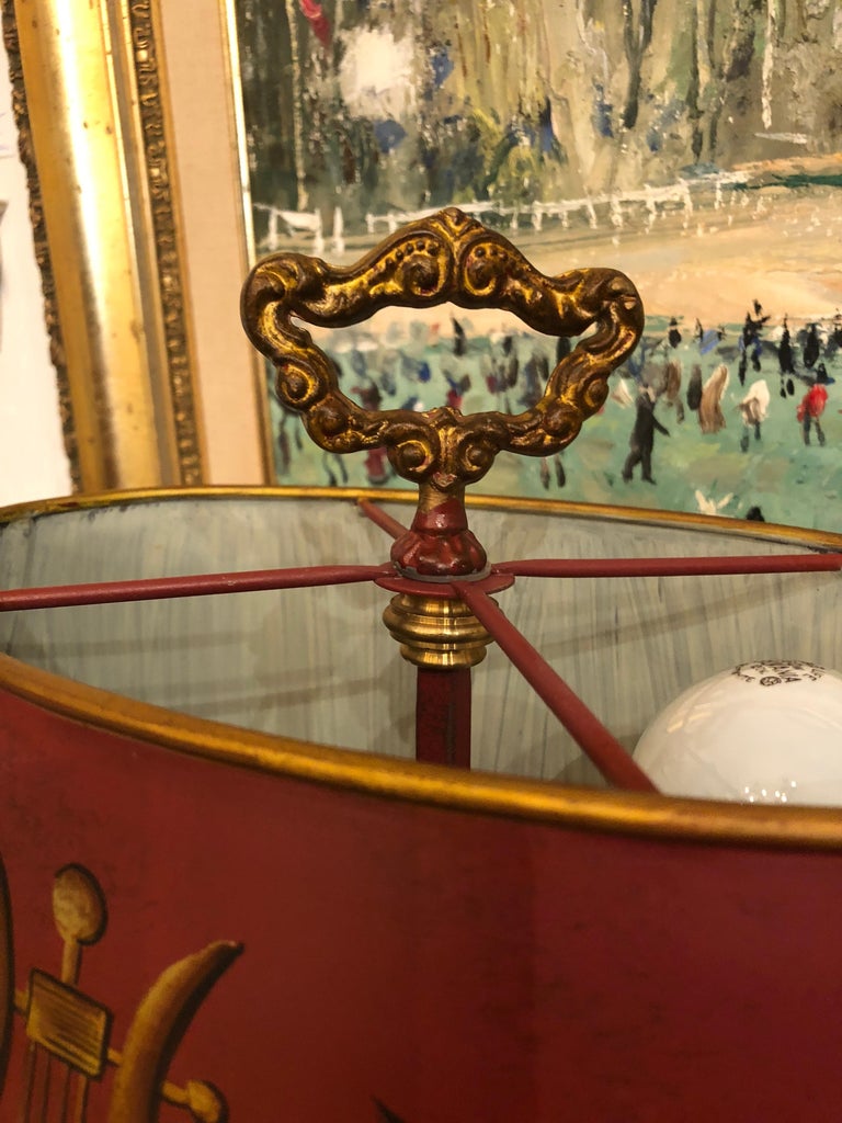 Wonderful Deep Red and Gold Tole Table Lamps with Lyre Decoration at ...