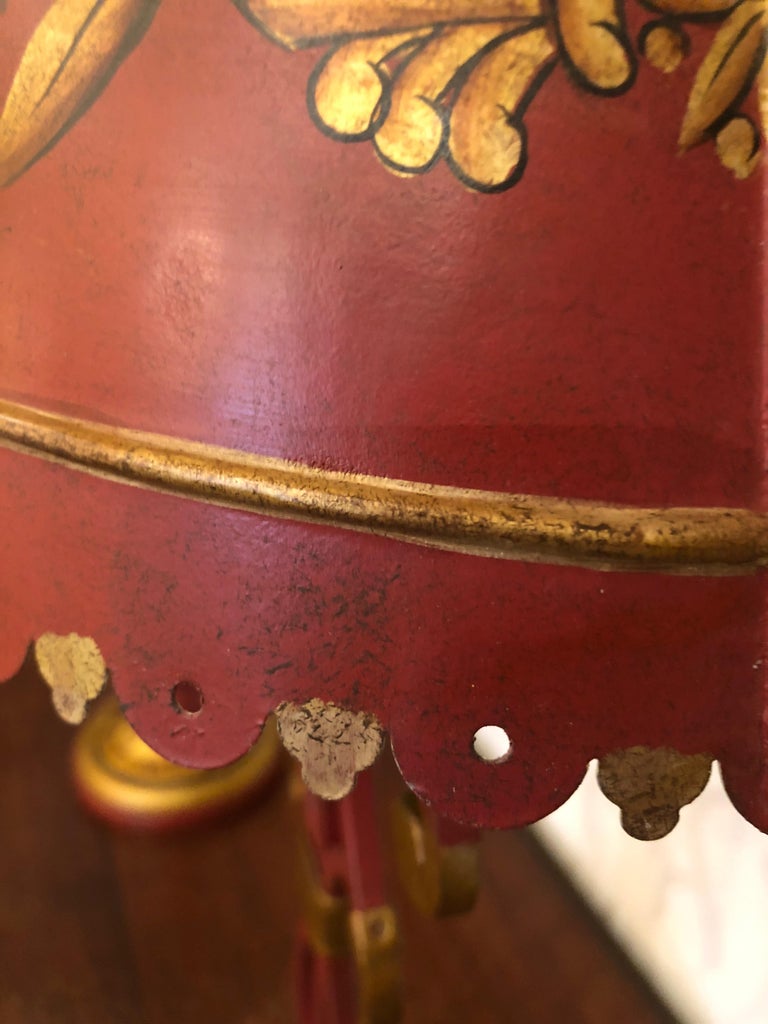 Wonderful Deep Red and Gold Tole Table Lamps with Lyre Decoration at ...