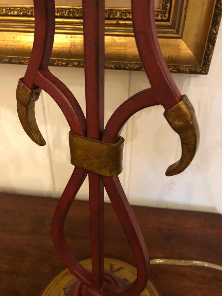 Wonderful Deep Red and Gold Tole Table Lamps with Lyre Decoration at ...
