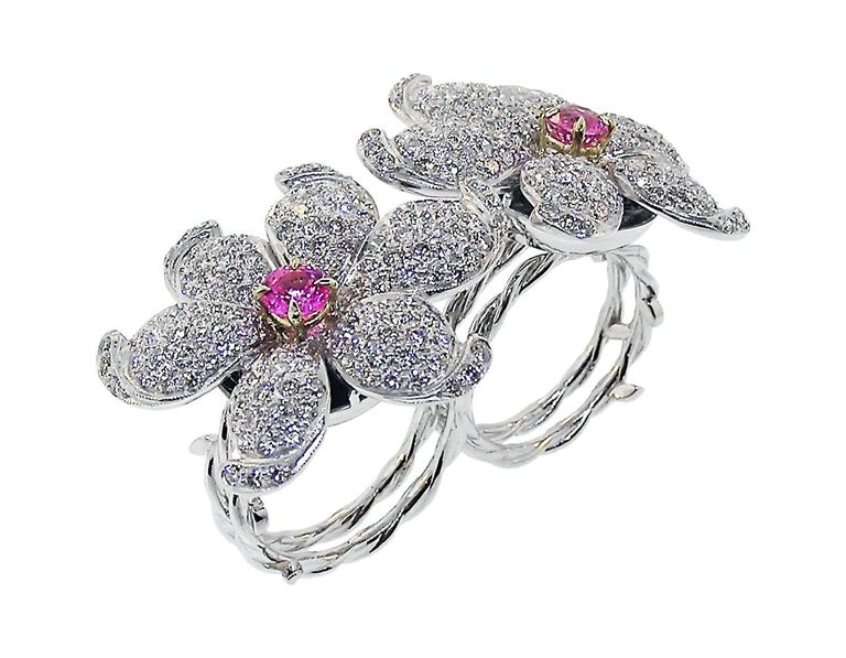 Wonderful Diamond Double Flower Ring For Sale at 1stDibs
