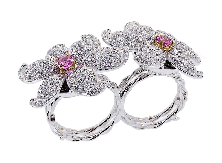 Wonderful Diamond Double Flower Ring For Sale at 1stDibs