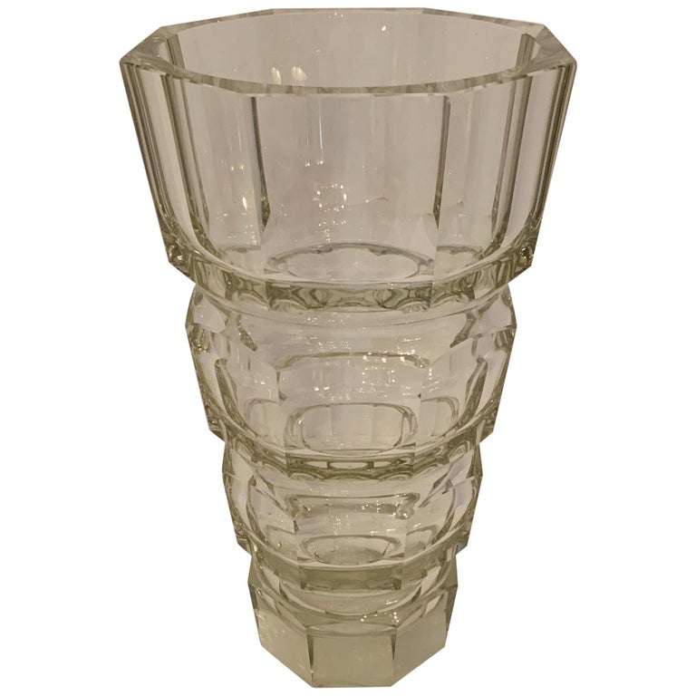Wonderful French Baccarat Style Large Heavy Crystal Panel Vase Edith ...