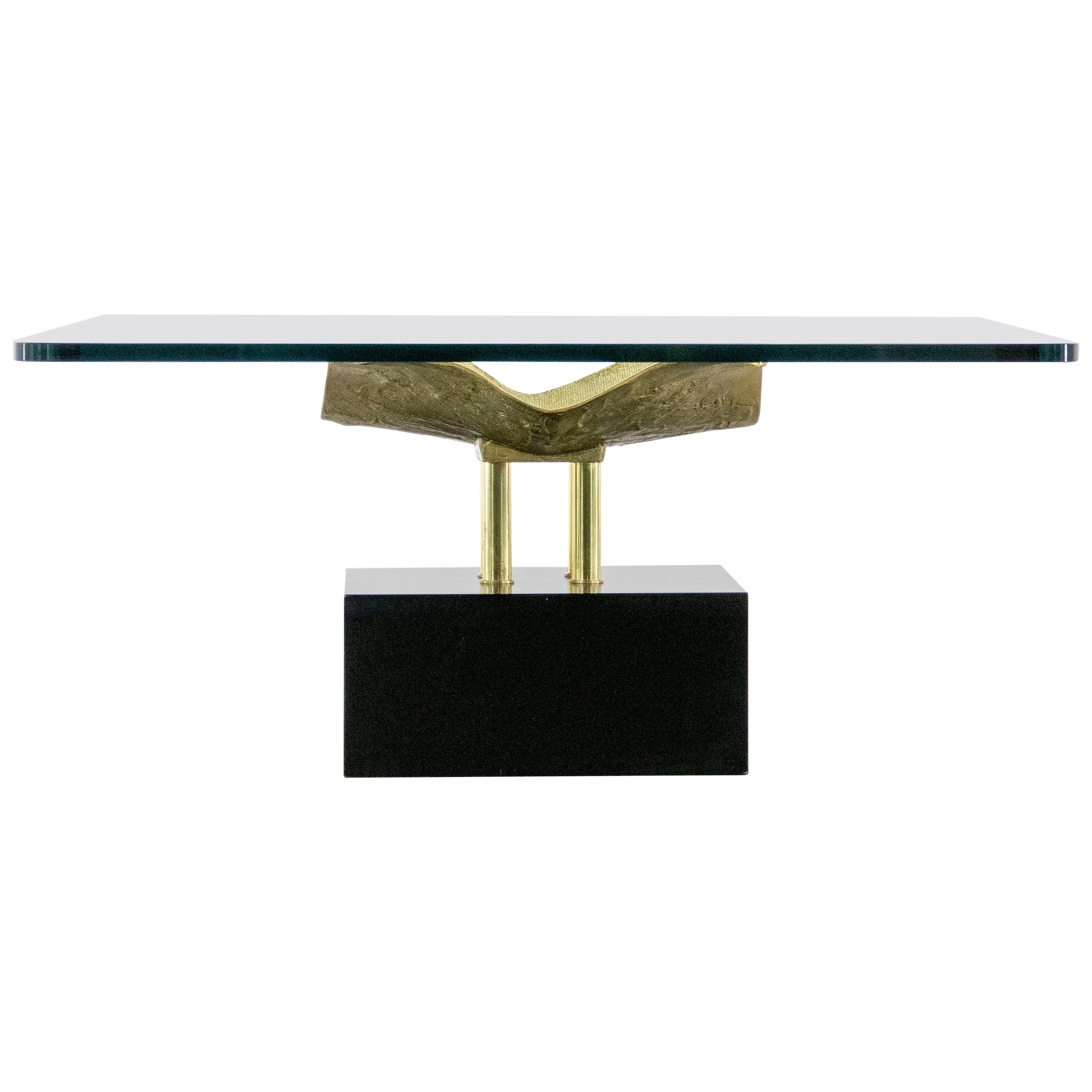 French Modern Bronze and Glass Coffee Table at 1stDibs