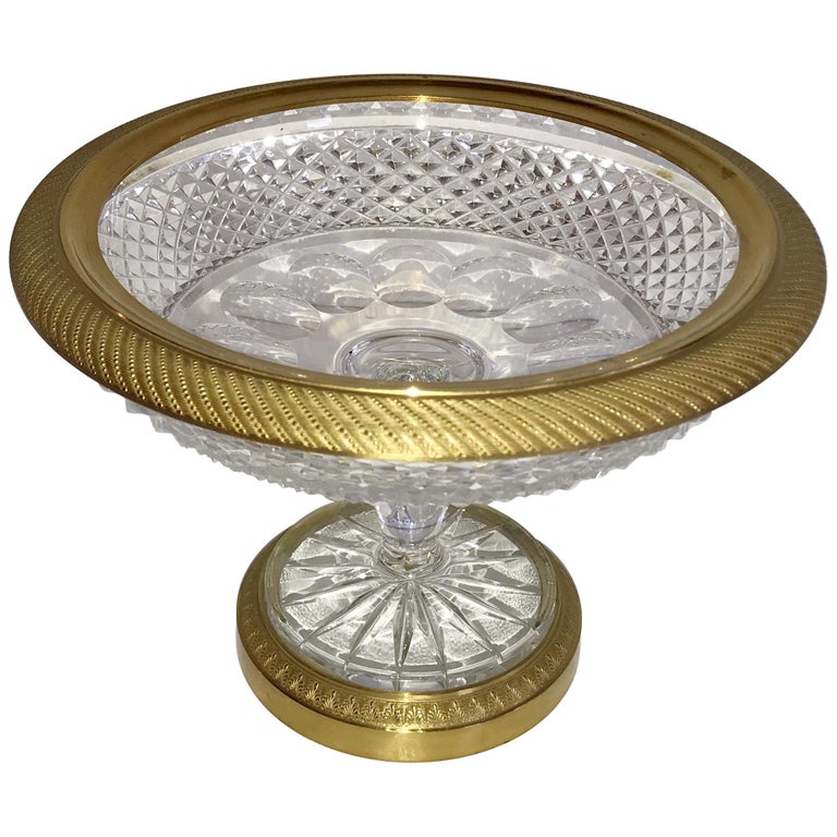 Wonderful French Doré Bronze Cut Crystal Ormolu Pedestal Bowl Baccarat ...