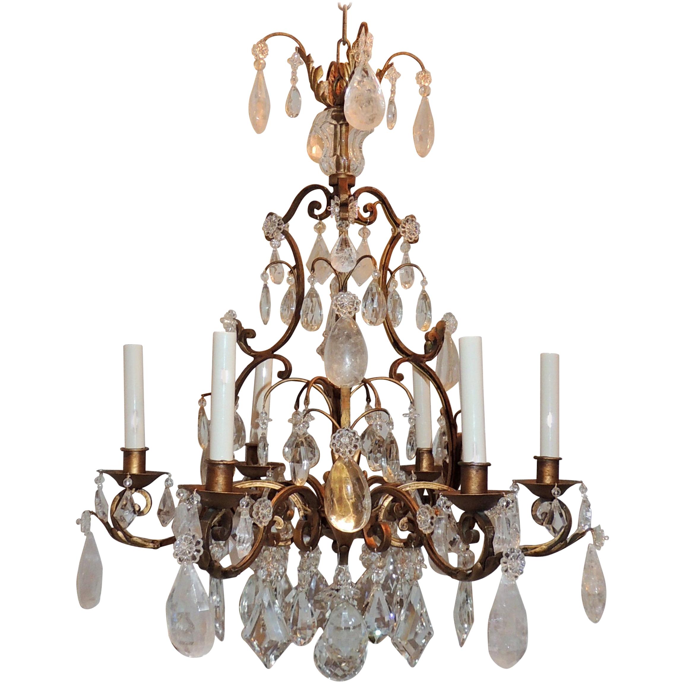 Beautiful French Gold Gilt Baguès Rock Crystal Leaf Basket Chandelier ...