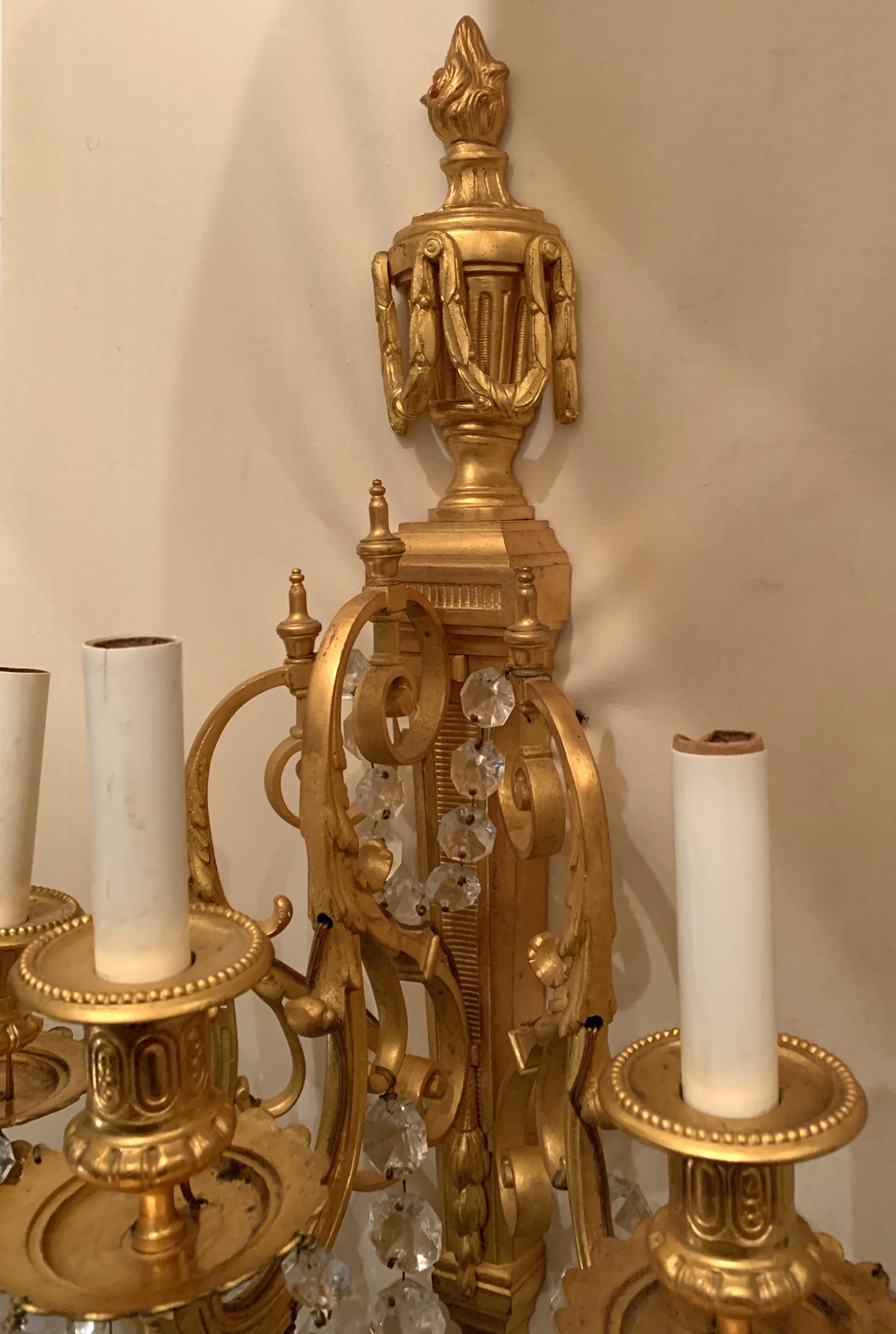 Wonderful French Neoclassical Pair of Doré Bronze Crystal Swag Urn ...