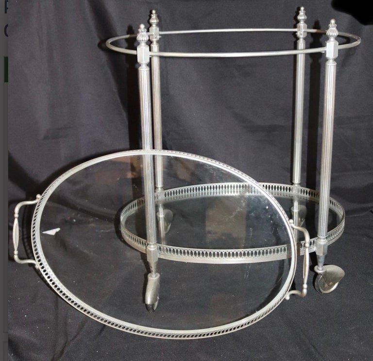 Wonderful French Nickel Plated Two-Tier Glass Top Bar Cart Gallery Tray ...