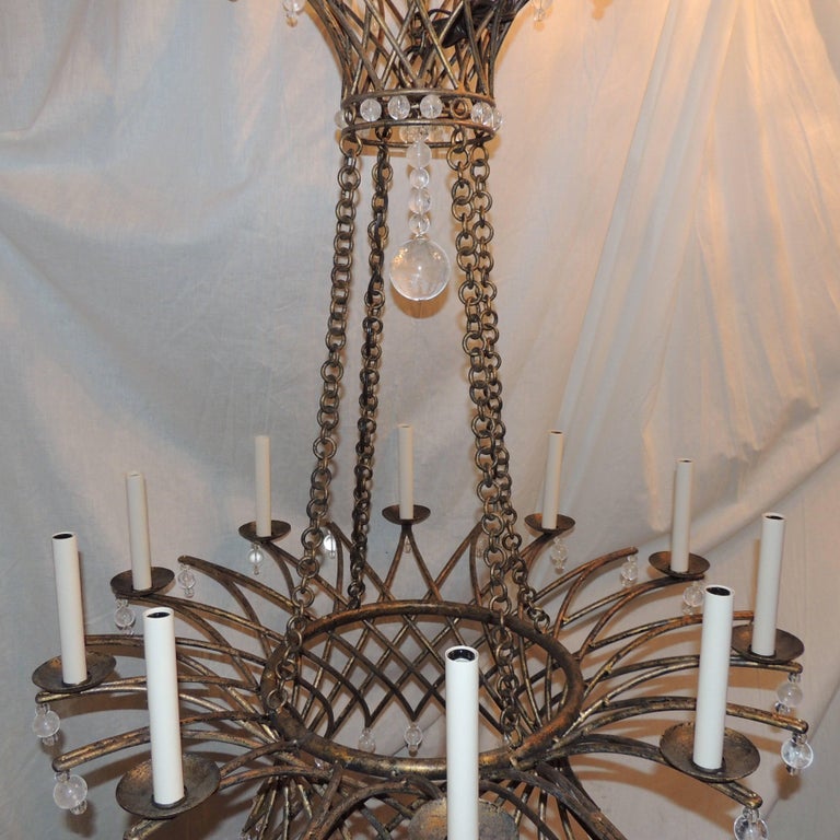 Wonderful Gilt Basket Chandelier Jansen Ten Lights Crystal Bead Fixture ...
