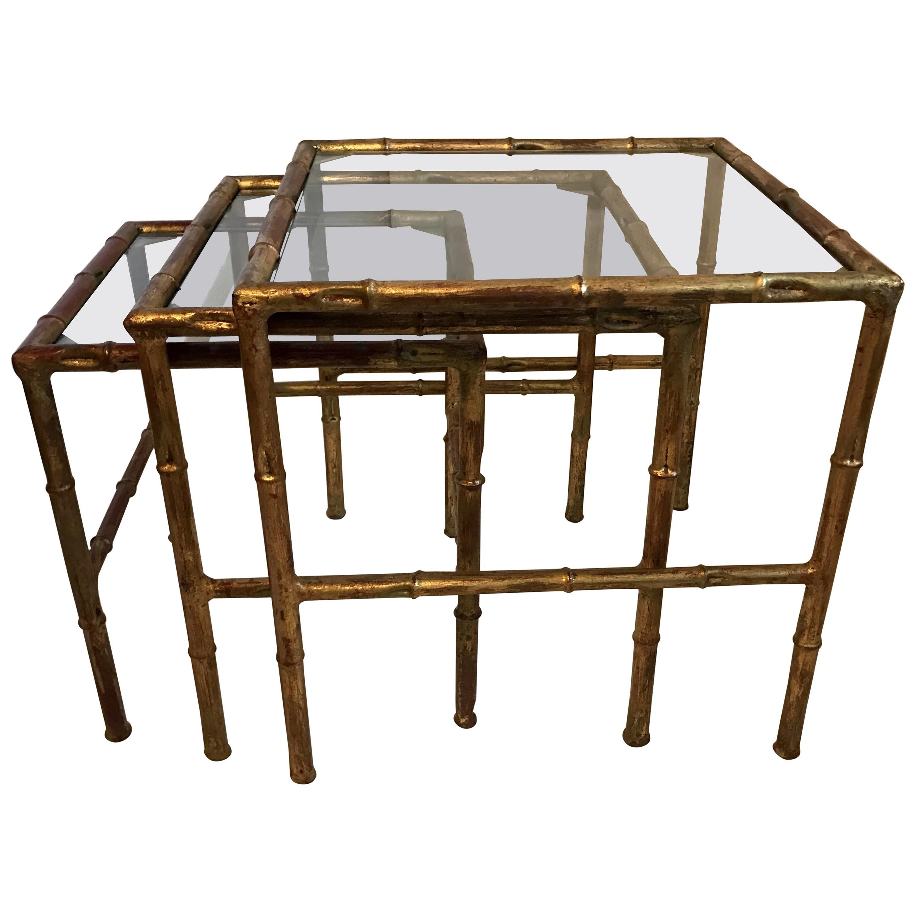 Wonderful Jansen Set Three Faux Bamboo Gilt Metal Nesting Stacking ...