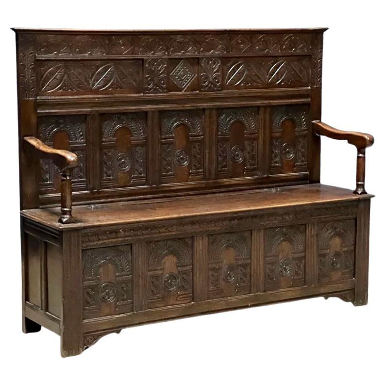 Wonderful Large 19th Century Oak Hall Bench For Sale at 1stDibs