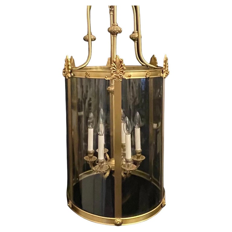 Wonderful Large French Bronze Regency Empire Curved Glass Panel Lantern ...