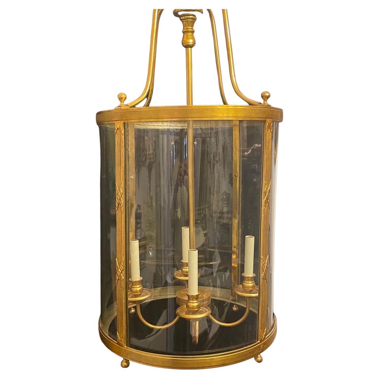 Wonderful Large French Bronze Regency Empire Curved Glass Panel Lantern ...
