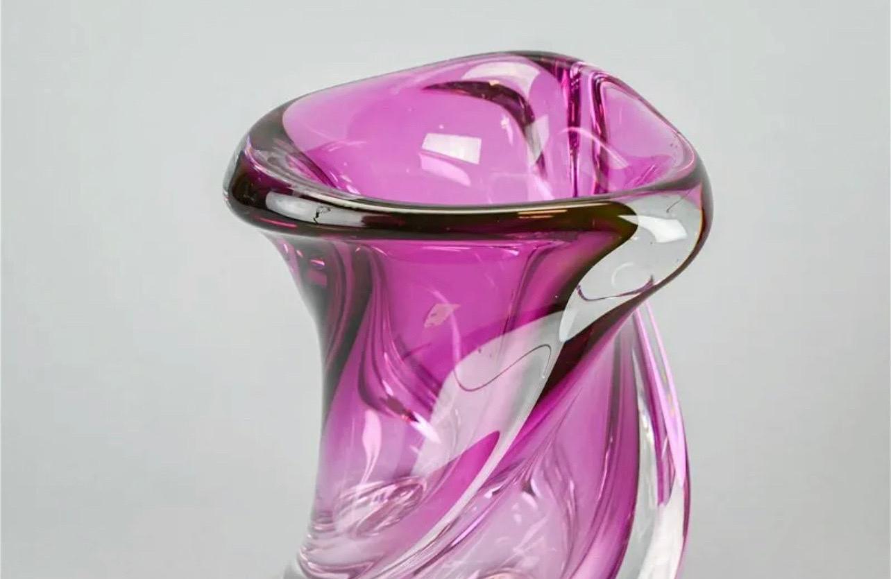 Wonderful Large Modern Val Saint Lambert Signed Ribbed Swirled Pink ...
