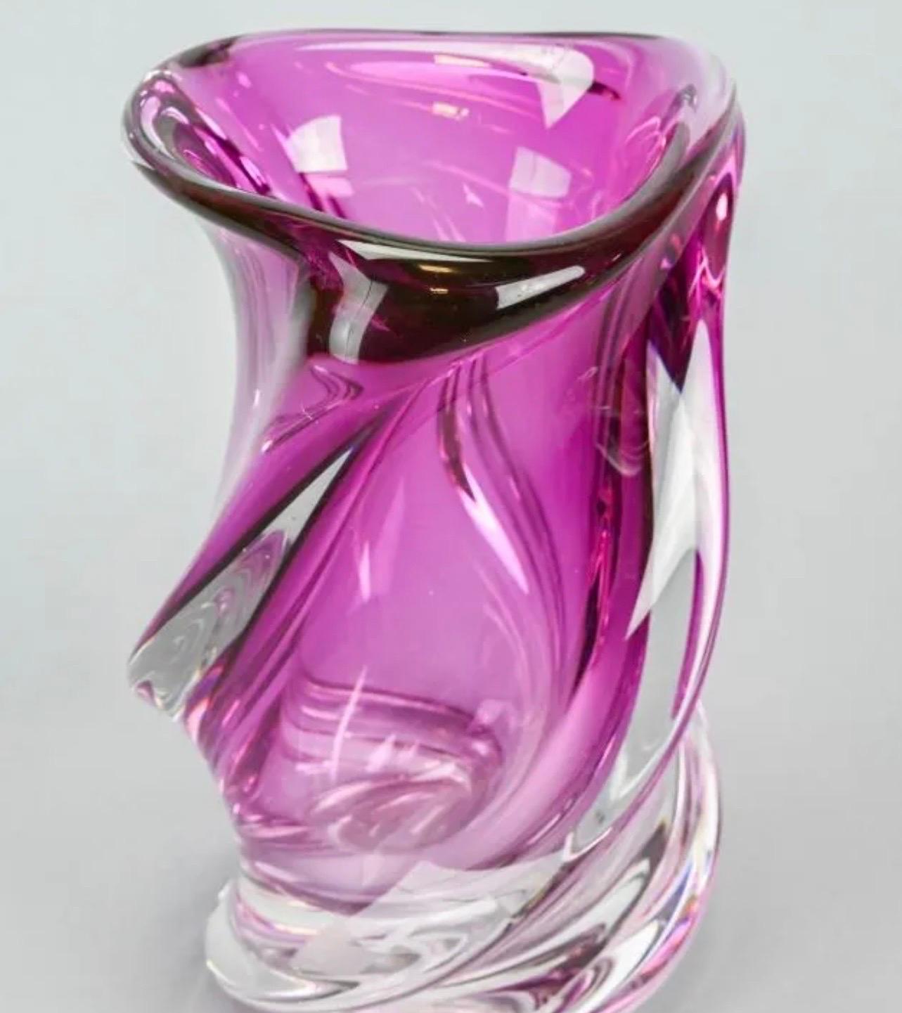 Wonderful Large Modern Val Saint Lambert Signed Ribbed Swirled Pink ...