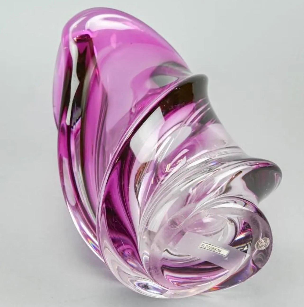 Wonderful Large Modern Val Saint Lambert Signed Ribbed Swirled Pink ...