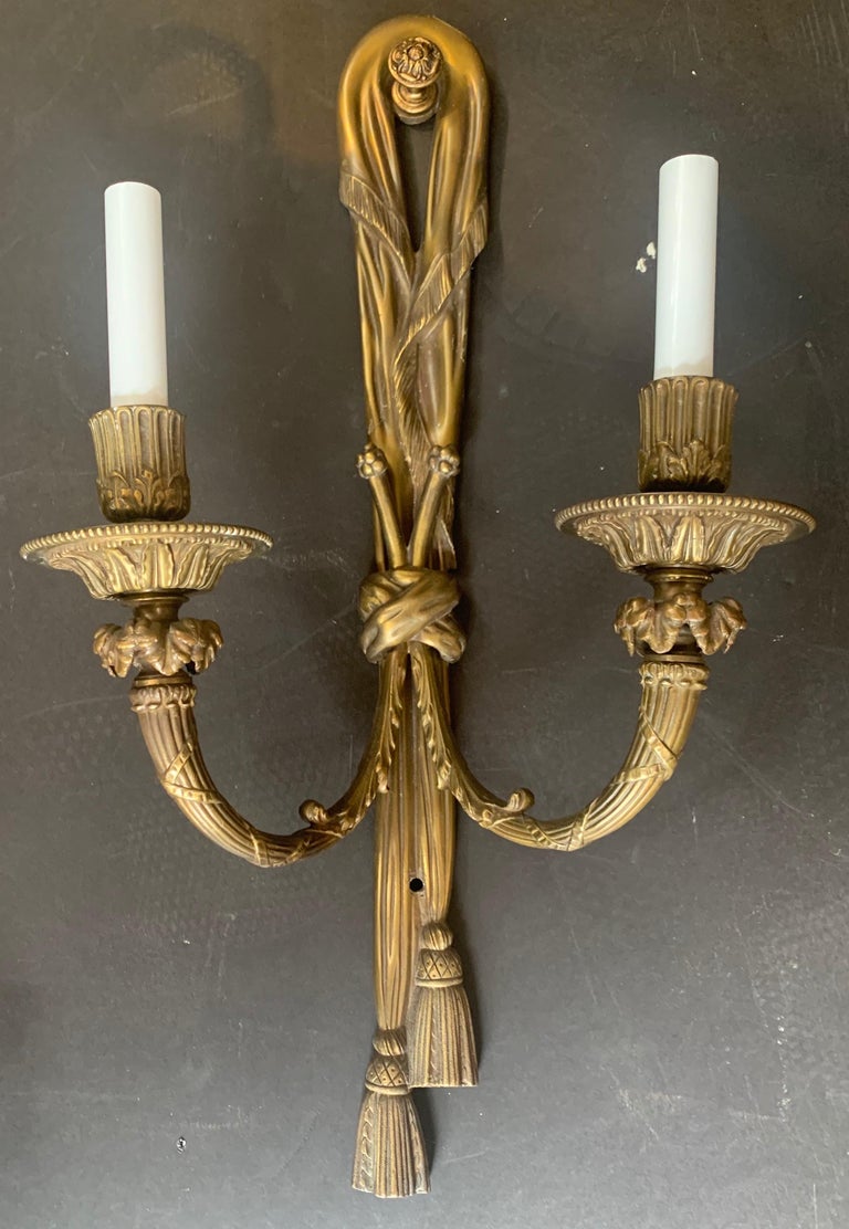 Large Pair of Gilt Bronze E.F. Caldwell Two-Light Ribbon Tassel Sconces ...