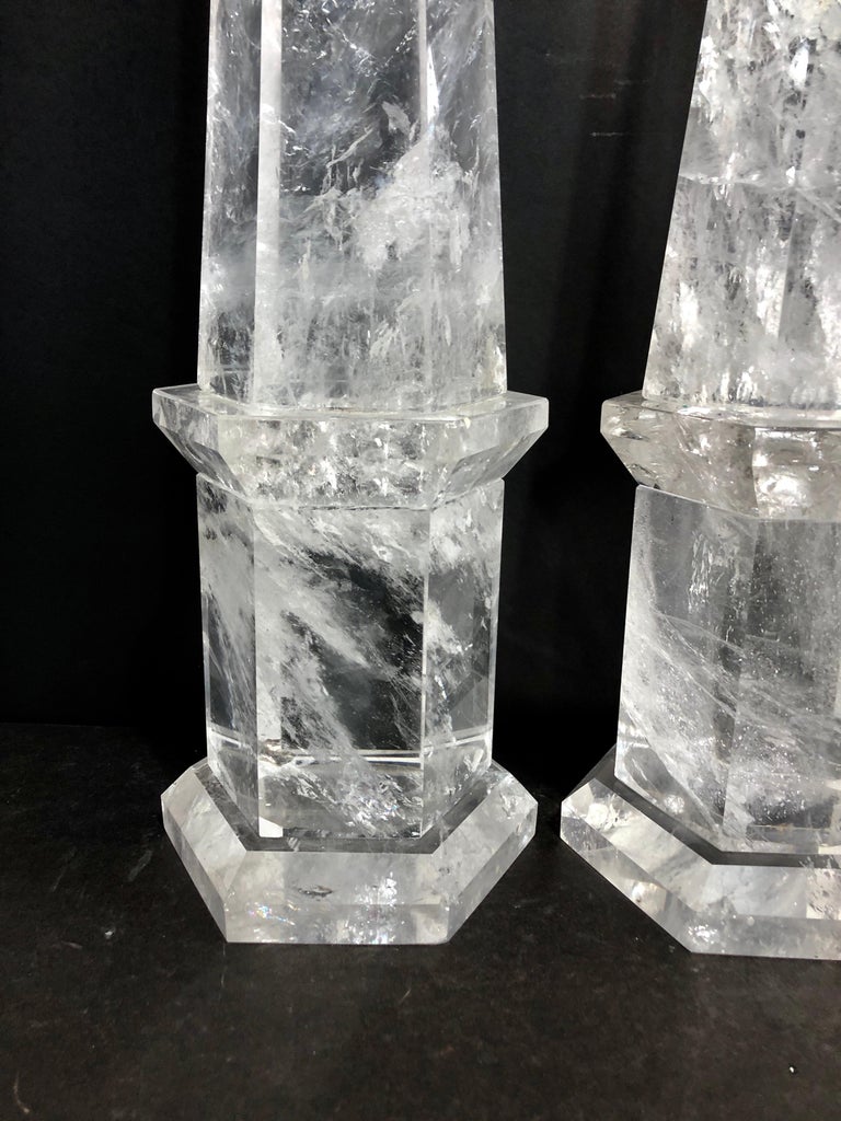 Wonderful Large Pair of Octagonal Cut Natural Rock Crystal Obelisks ...