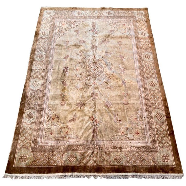 Wonderful Light Chinese Silk Rug For Sale at 1stDibs