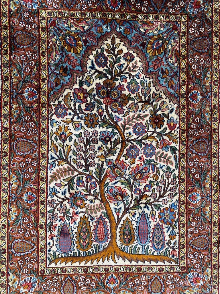 Wonderful Little Vintage Fine Silk Indian Rug For Sale at 1stDibs