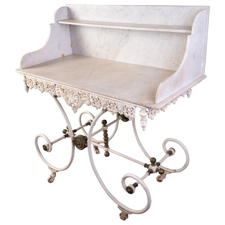 Wonderful Marble and Iron Bakers Table at 1stDibs