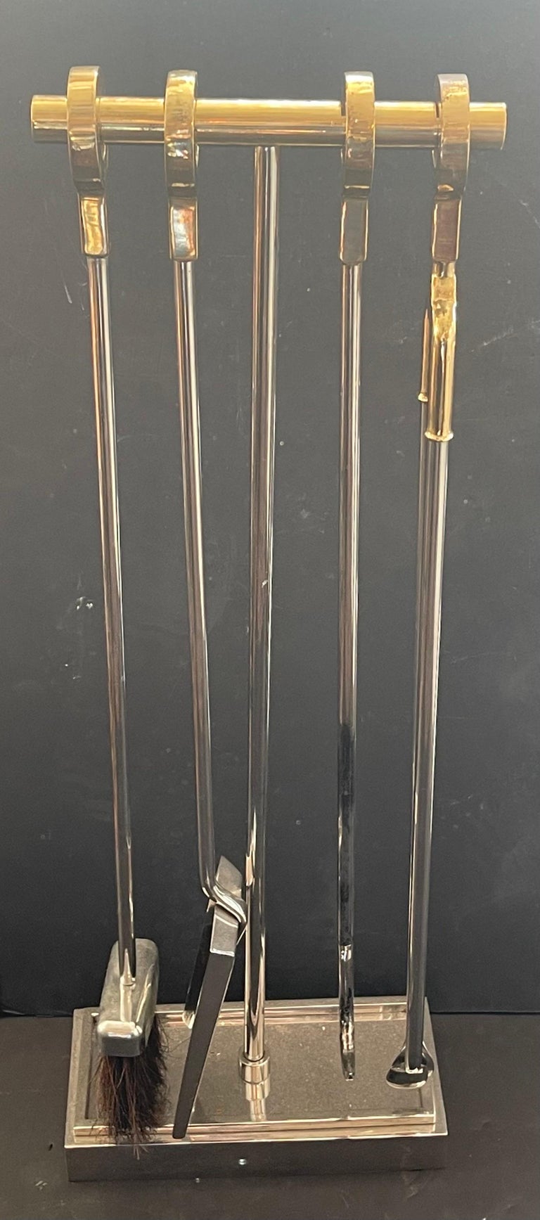Wonderful Mid-Century Modern Nickel Bronze Fireplace Tool Set Danny ...